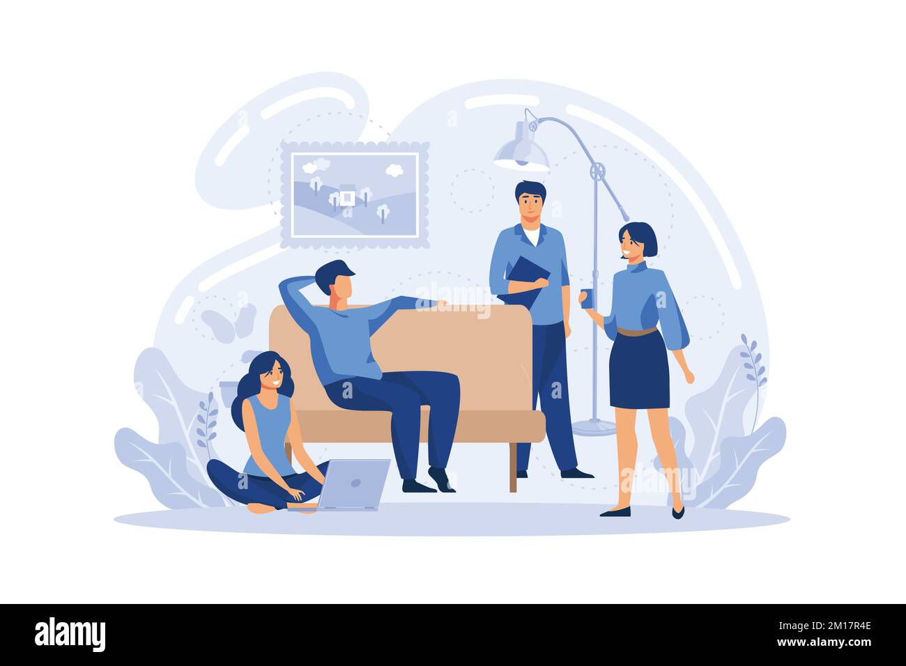 Group of friends sitting at the table talking, drinking coffee and tea ...