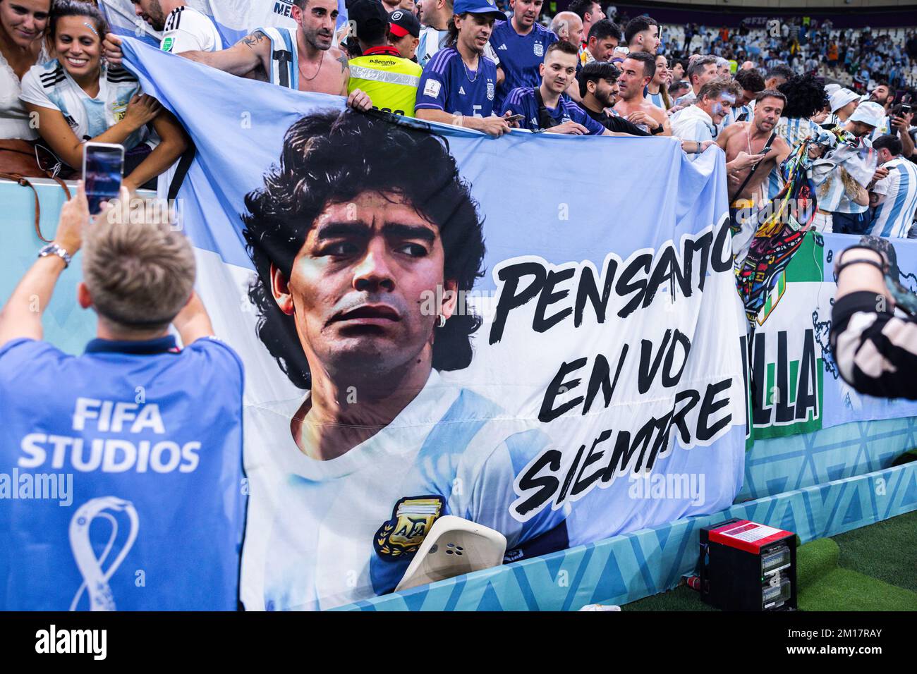 LUSAIL, - DECEMBER 09: Argentina fans Celebrate with a banner of ...