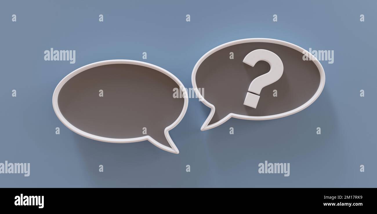 Two speech bubbles, one empty, a Questionmark in the other, blue color ...