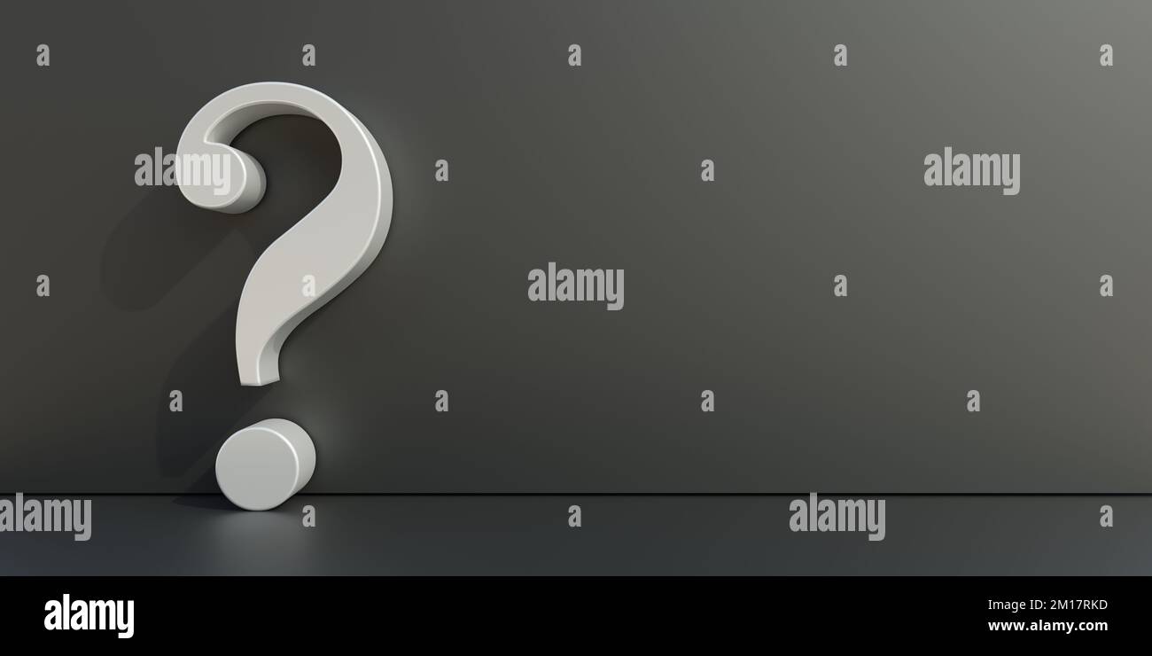 Questionmark white on black wall and floor background, copy space ...