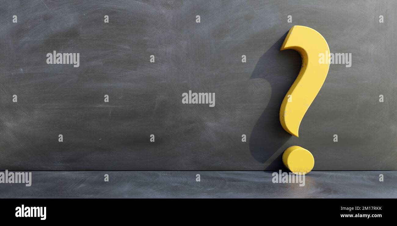 Questionmark yellow on black wall and floor background, copy space ...