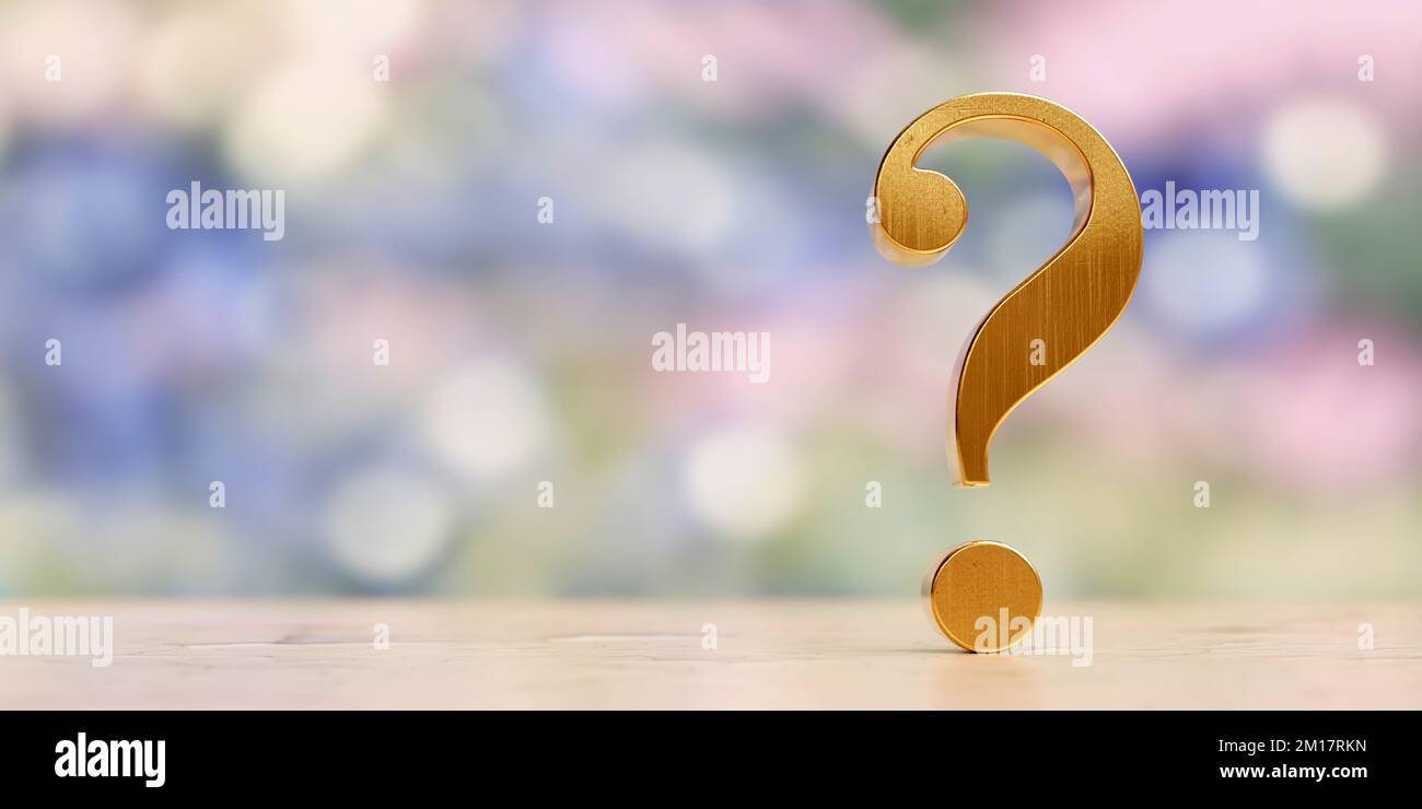 Questionmark golden on abstract blur pastel background, copy space ...
