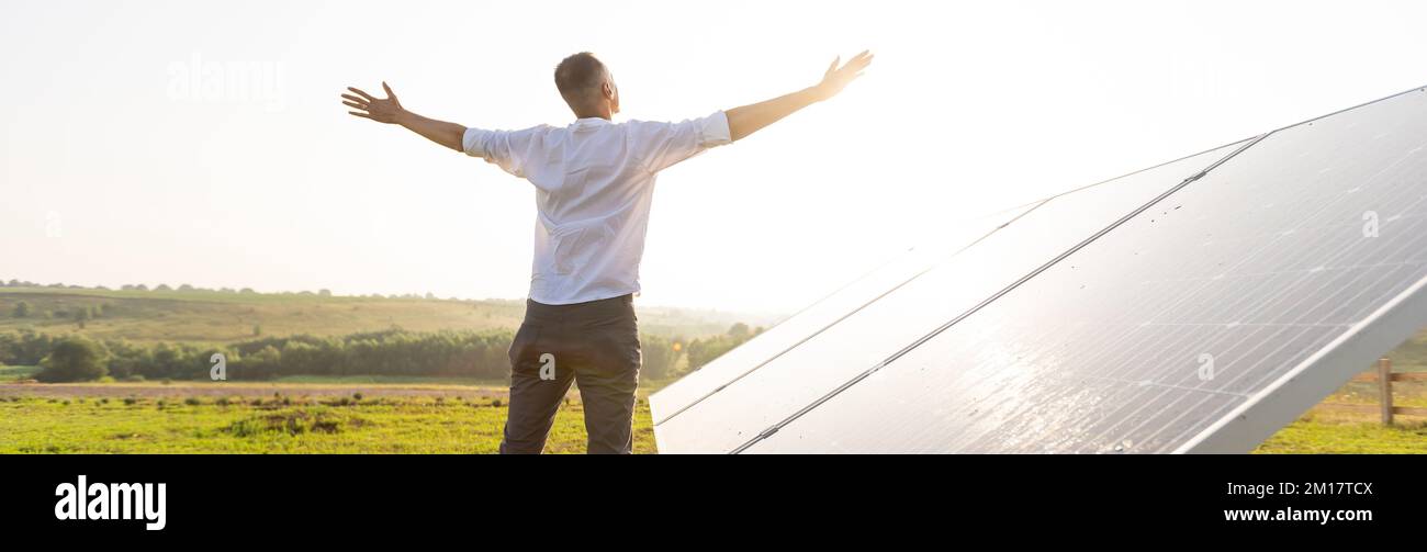 oung engineer is checking an operation of sun and cleanliness of ...