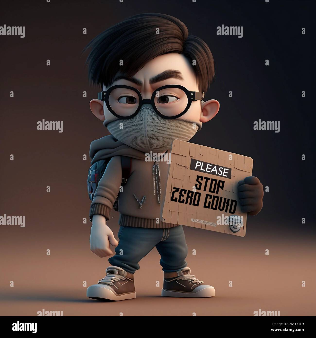 Cute Chinese boy holding a board with text for zero covid policy Stock ...