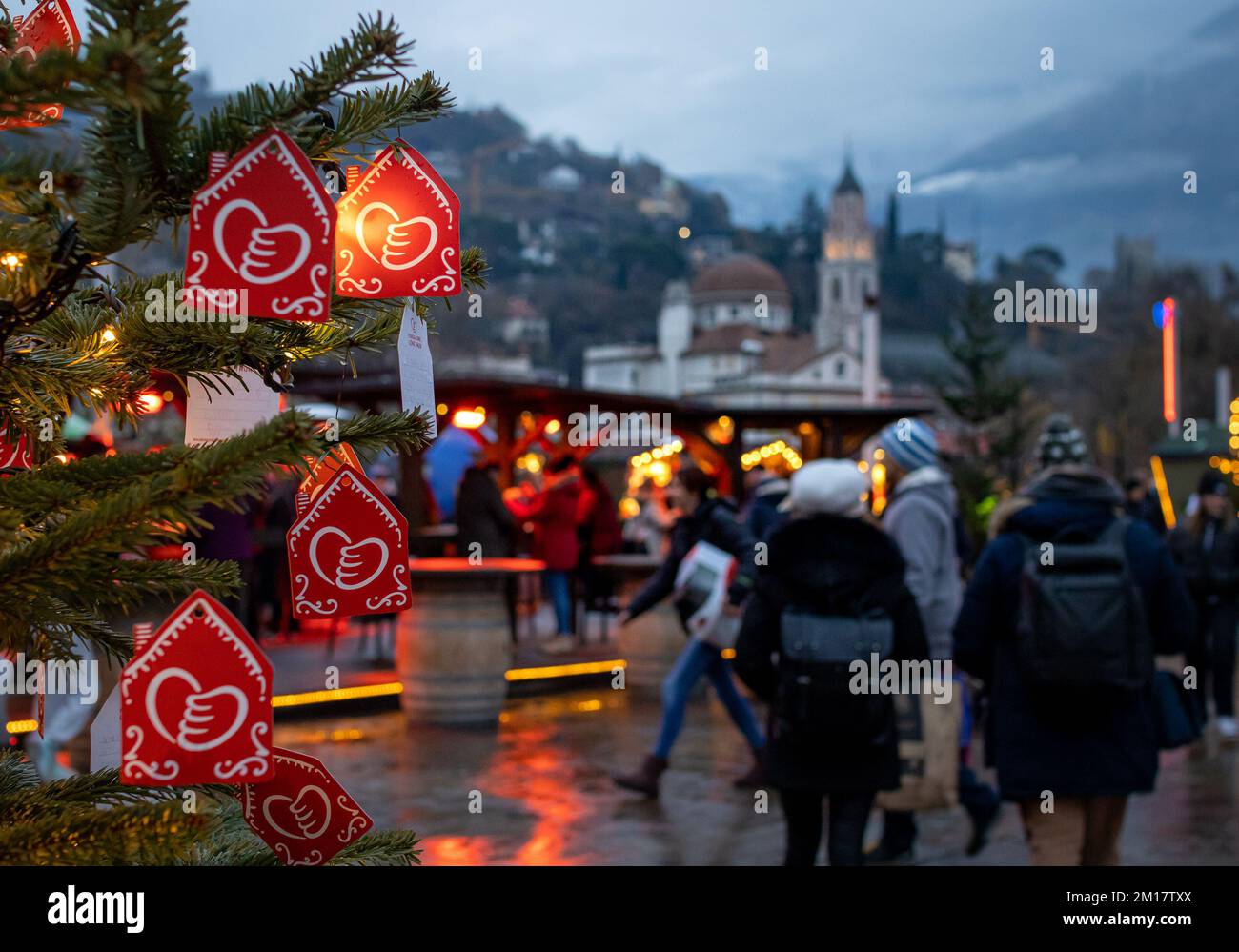 Meran, South Tyrol, Italy 02 December 2022 People shopping at ...
