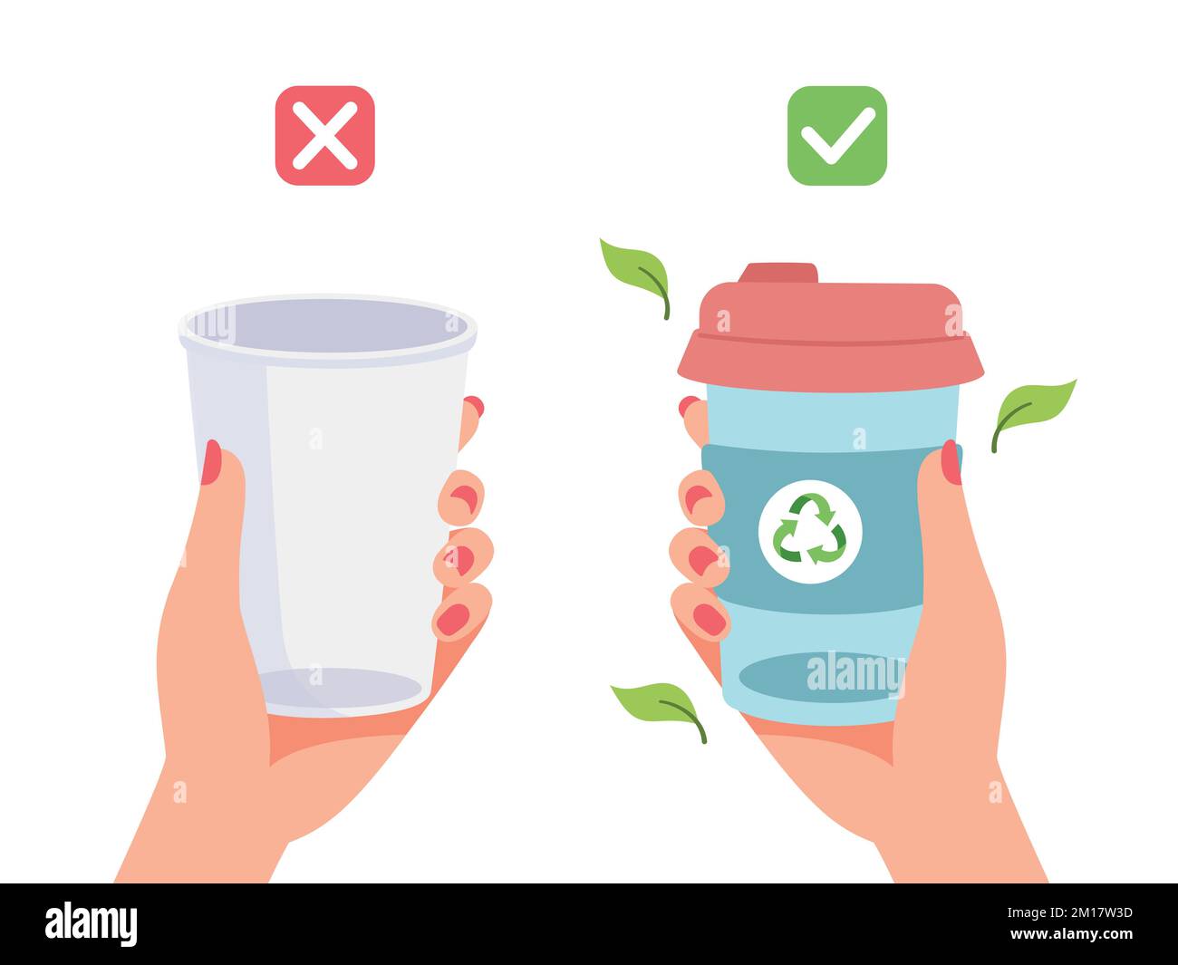 Female hands hold disposable cup and Reusable coffee cup. Zero waste ...