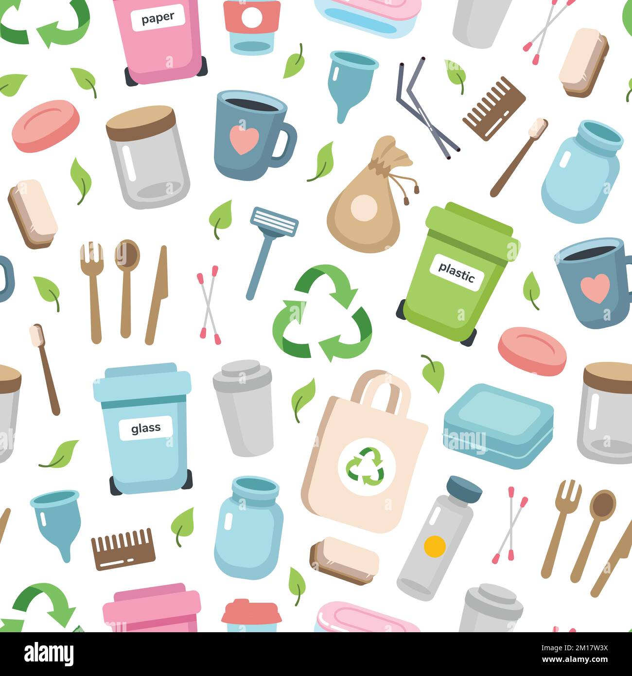 Zero waste concept seamless pattern with different elements ...