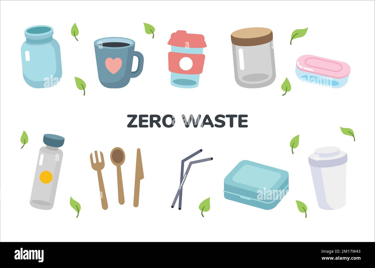 Set of eco friendly tableware items - glass jar, reusable coffee cup ...