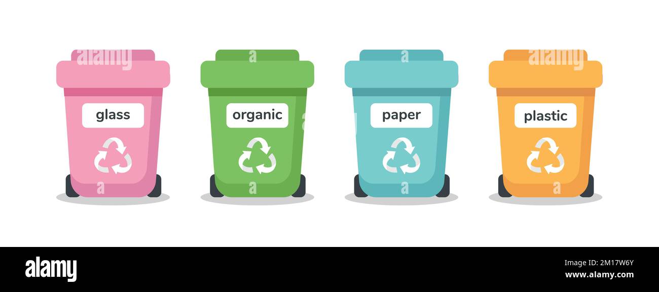 Waste sorting concept. Different colorful garbage bins. Recycling ...