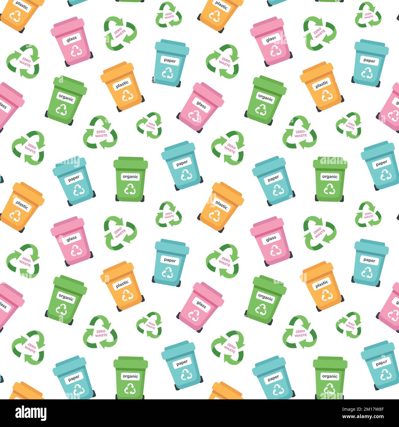 Zero waste concept seamless pattern with garbage bins and recycling ...