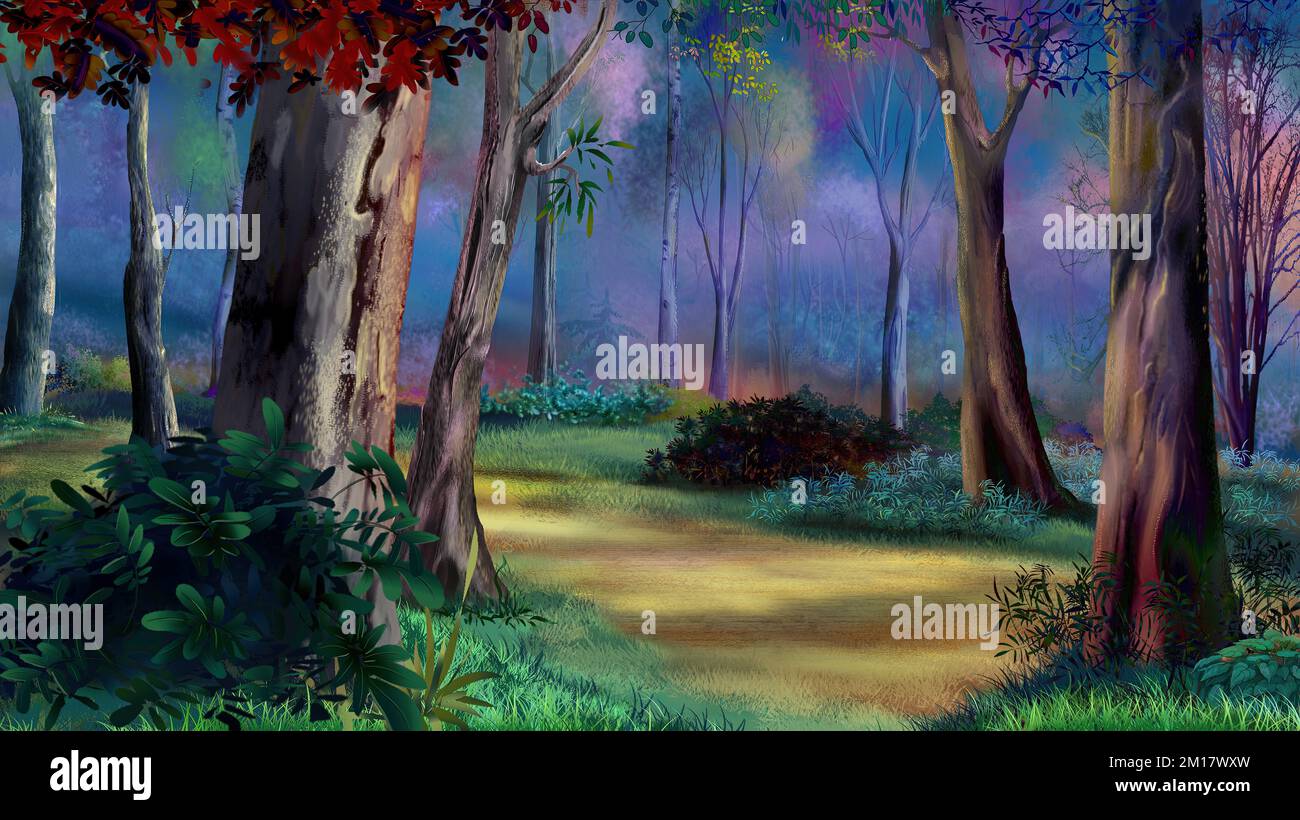 Autumn deciduous forest. Digital Painting Background, Illustration ...