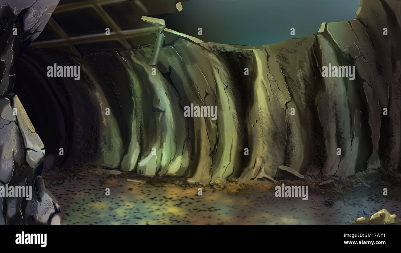 Underground passage to the cave. Digital Painting Background ...