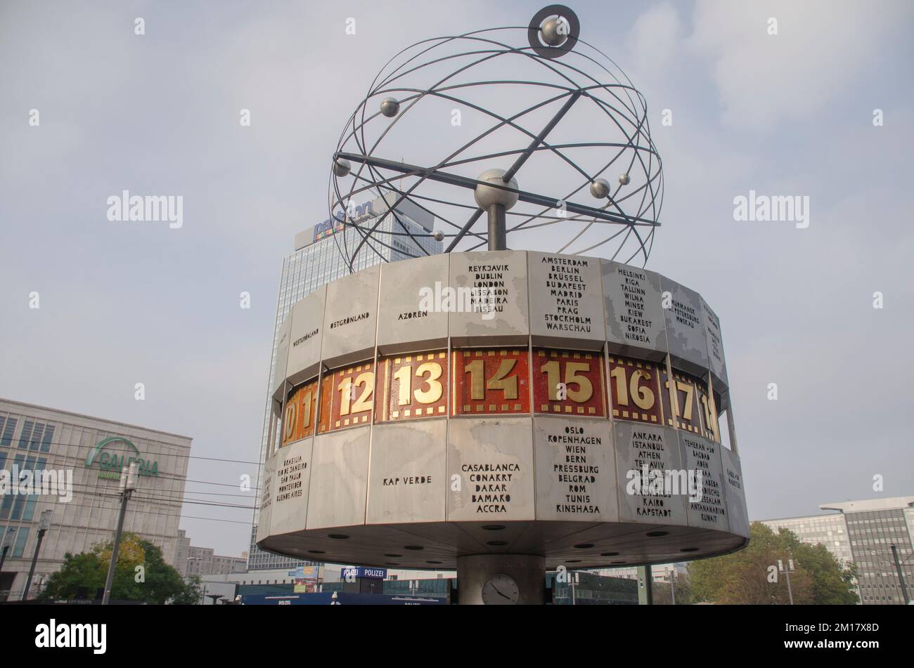 Berlin September 2019: The world clock on Alexanderplatz in the Mitte ...
