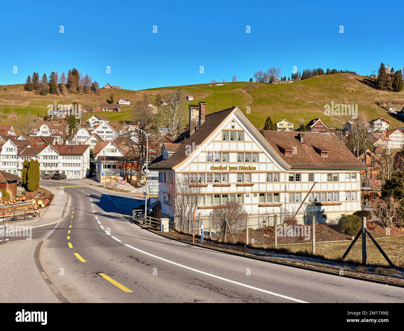 View of the village with typical Appenzell houses facing south, Gais ...