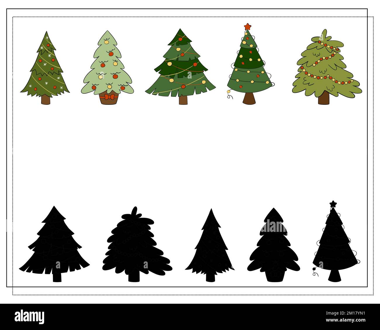 A puzzle game for kids, find the right shadow. Cartoon Christmas Tree ...