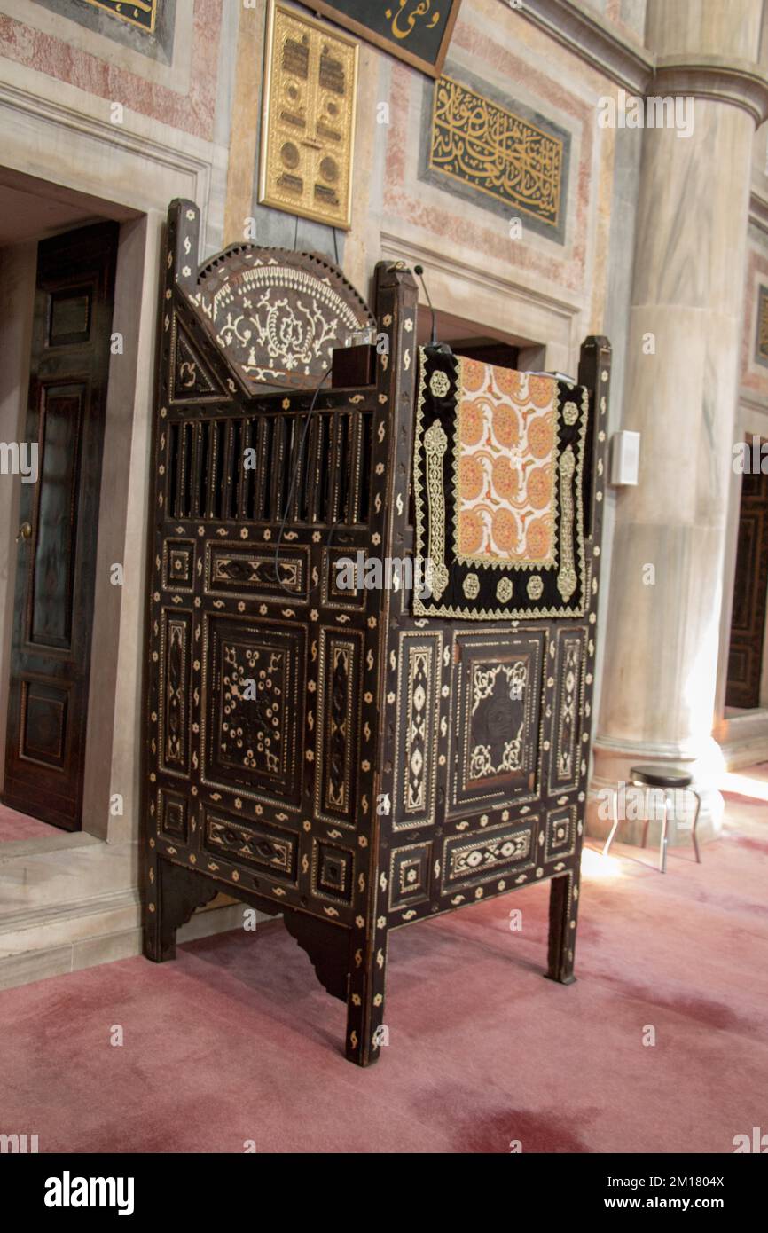 Wooden minbar, sermon pulpit of Ottoman times in mosque Stock Photo - Alamy