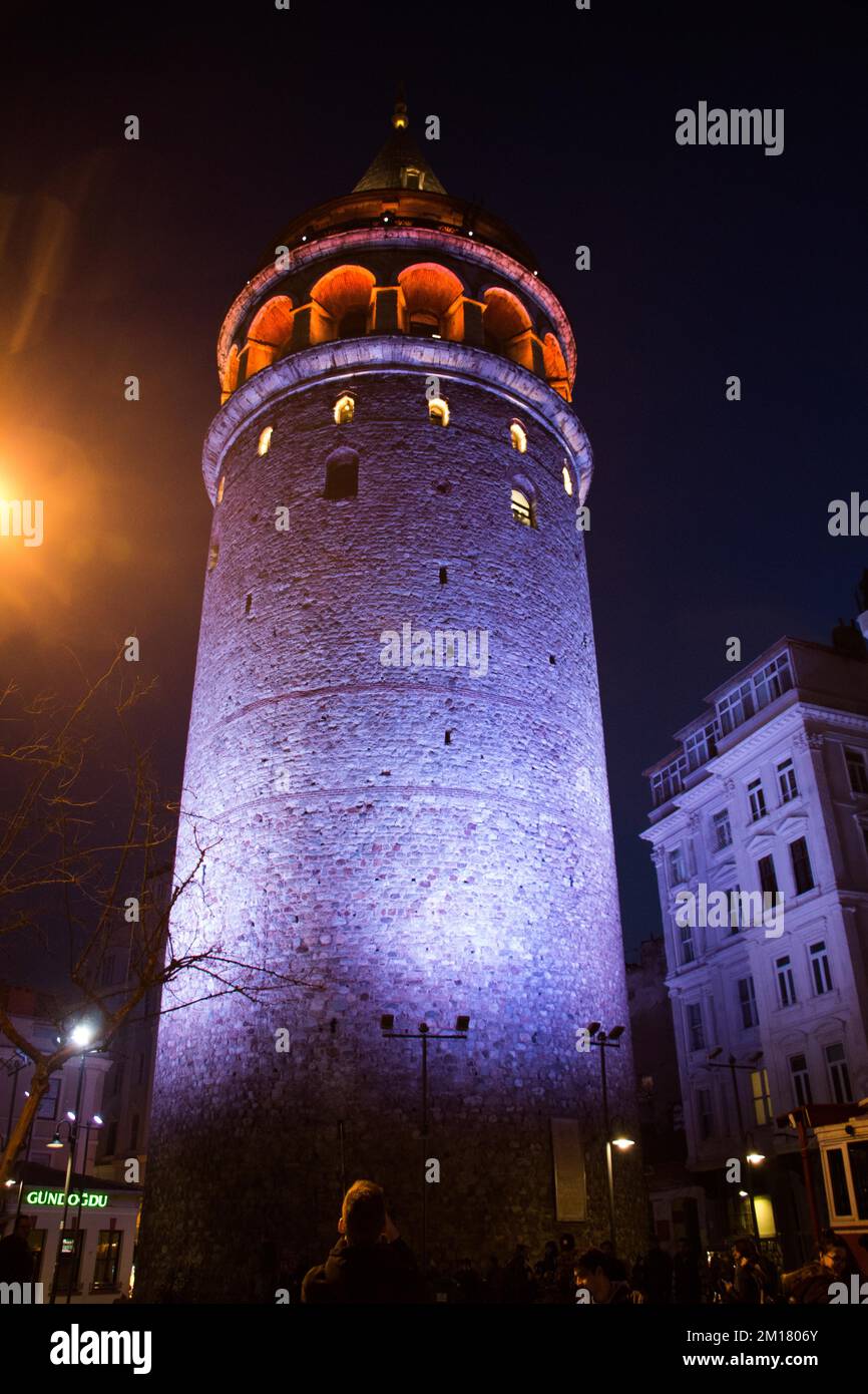 Night view of the Galata Tower from Byzantium times in Istanbul Stock ...