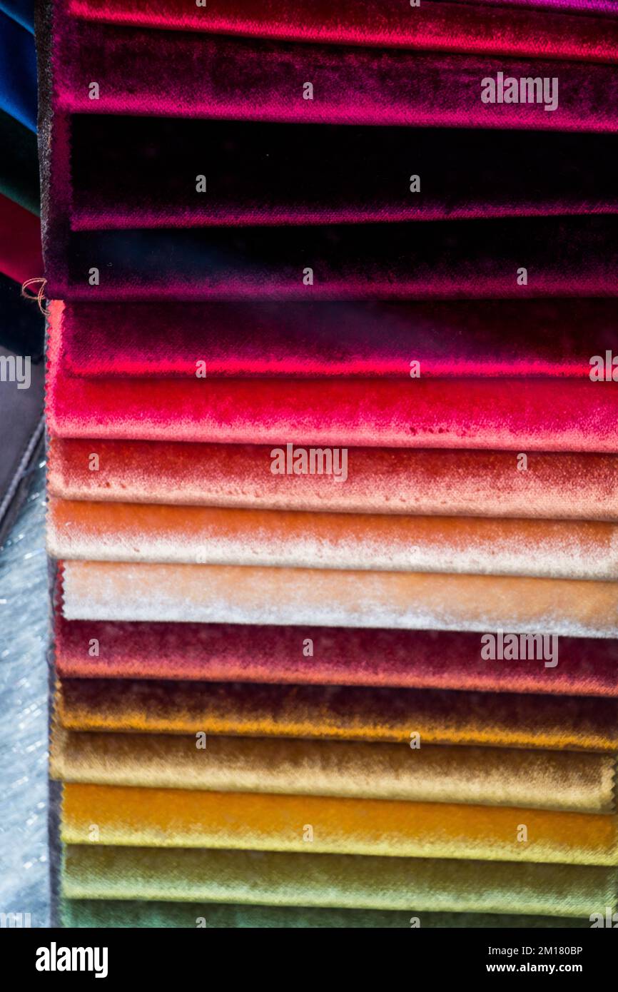 Examples of colorful fabric of various color and type Stock Photo - Alamy