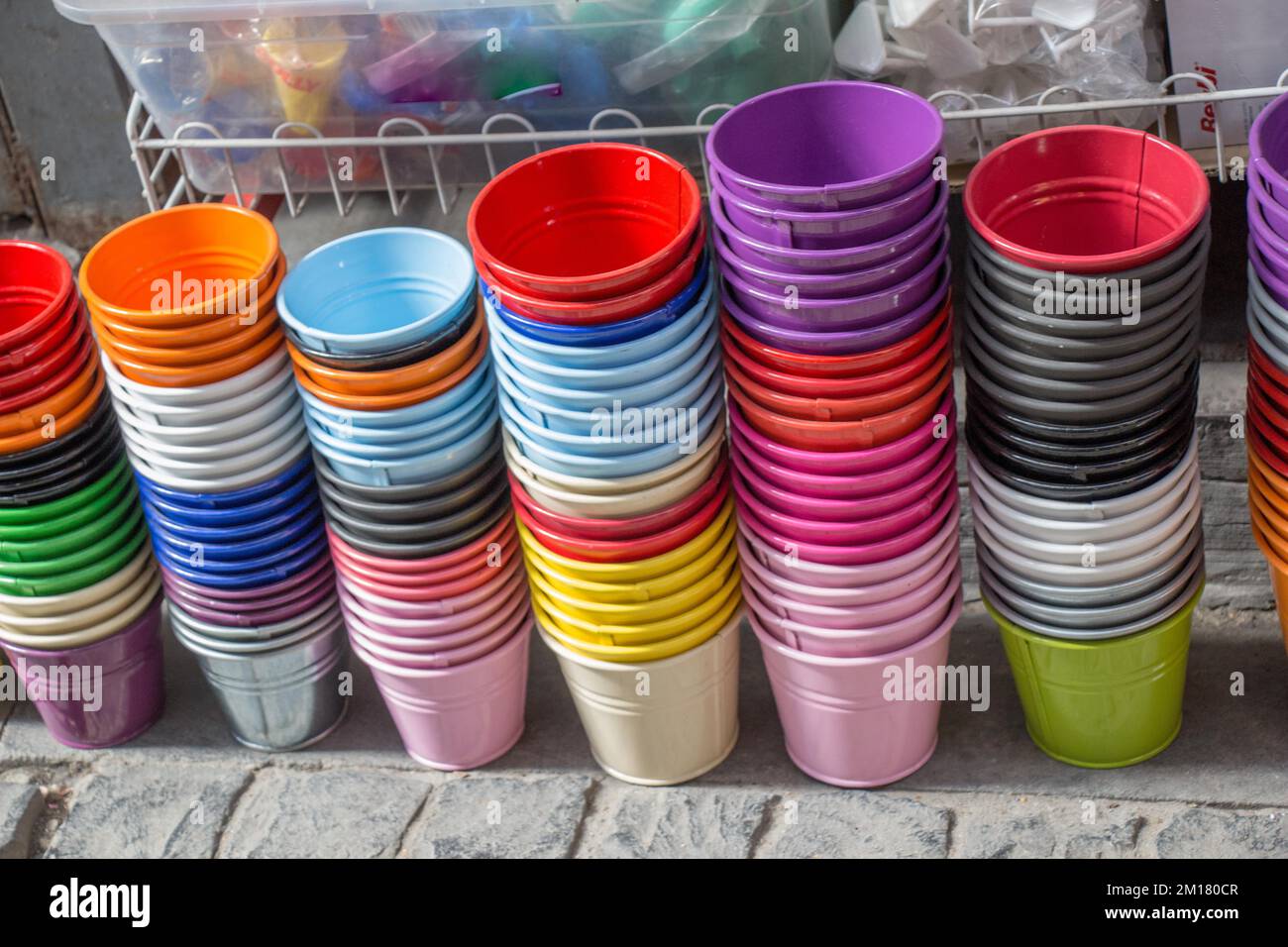 Various colors in buckets hi-res stock photography and images - Alamy