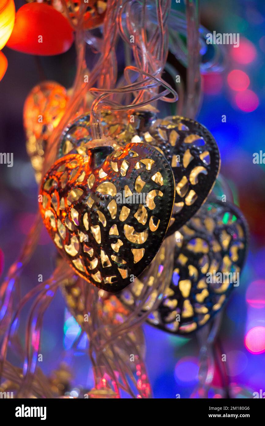 Heart shaped lamps glowing used for decorative purposes Stock Photo - Alamy
