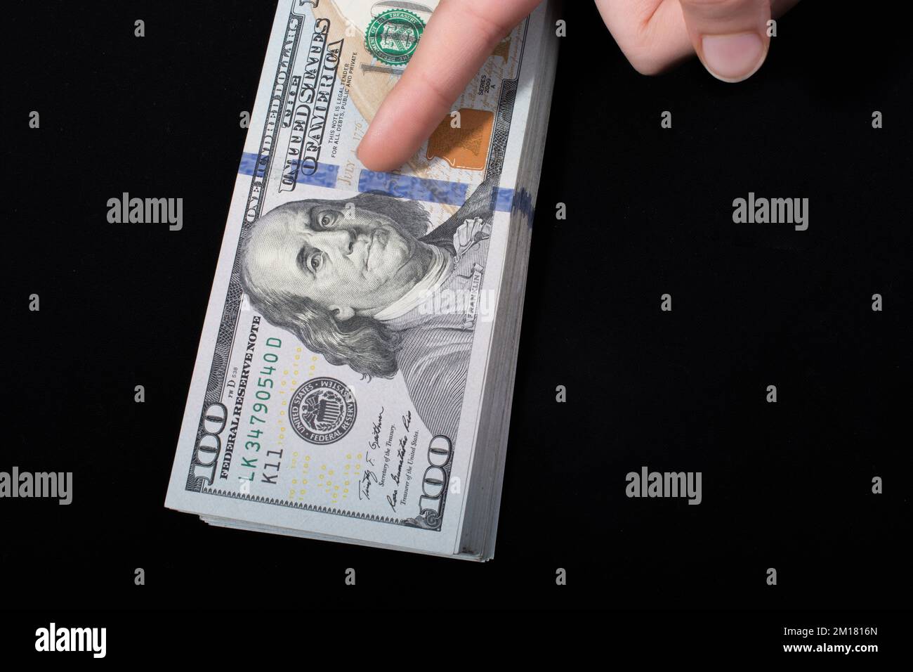 Hand holding American dollar banknotes isolated on white background ...