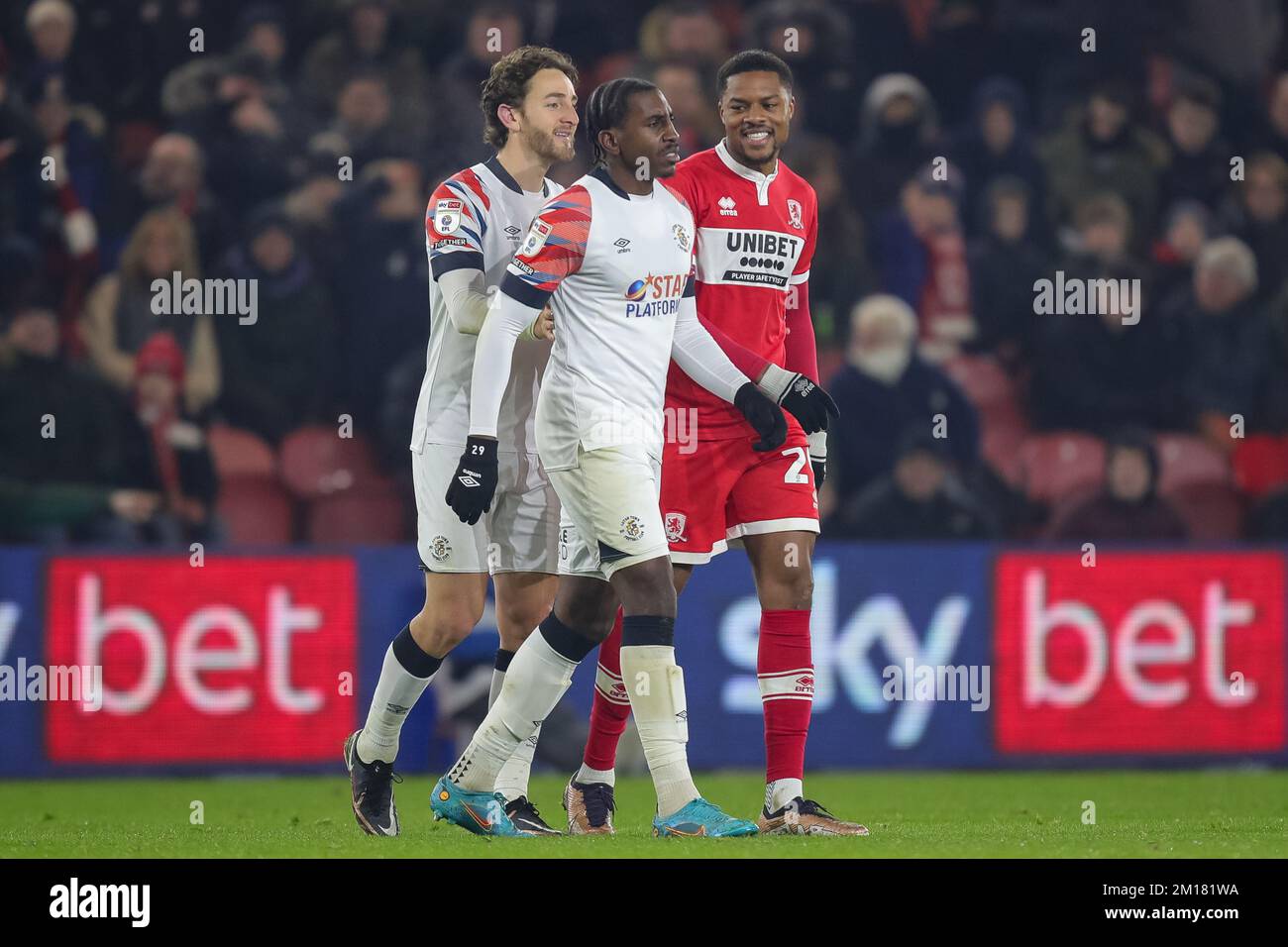 Amari’i Bell #29 of Luton Town argues with Chuba Akpom #29 of ...