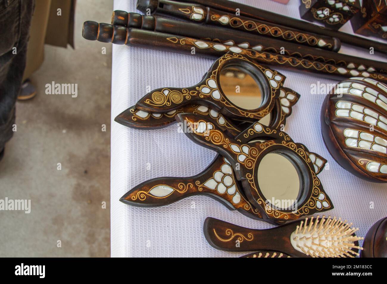 Set of little decorative hand mirror on a shelf Stock Photo - Alamy