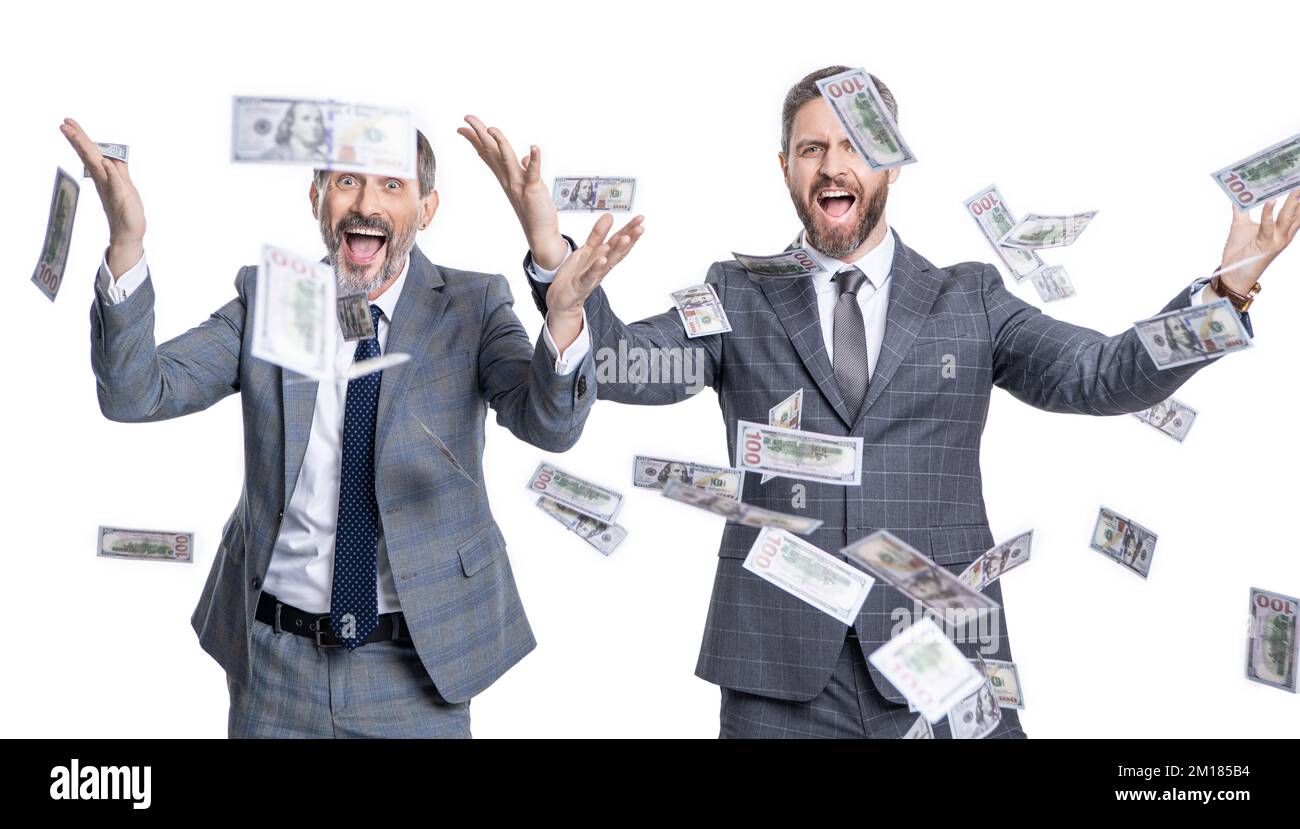 successful millionaire men hold money isolated on white background ...