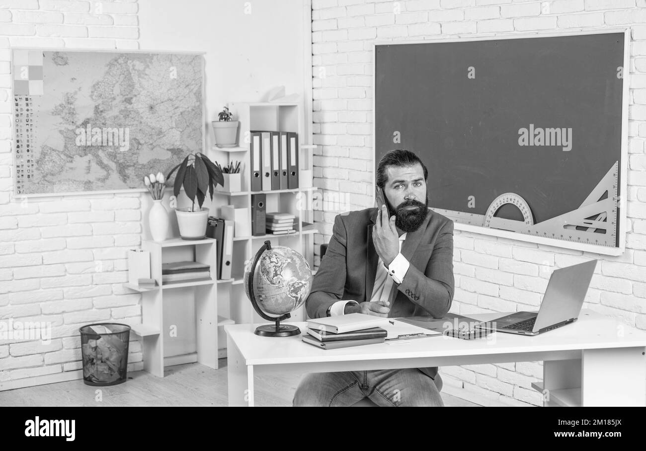 Learn everything. informal education. male student sit in school ...