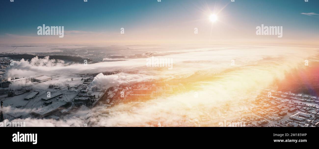 panorama Aerial View Top Elevated View Winter Snowy Forest Landscape ...