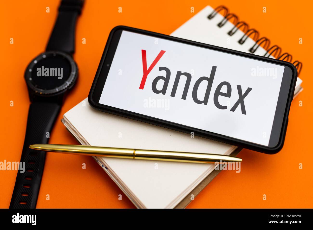 In this photo illustration a Yandex logo seen displayed on a smartphone ...