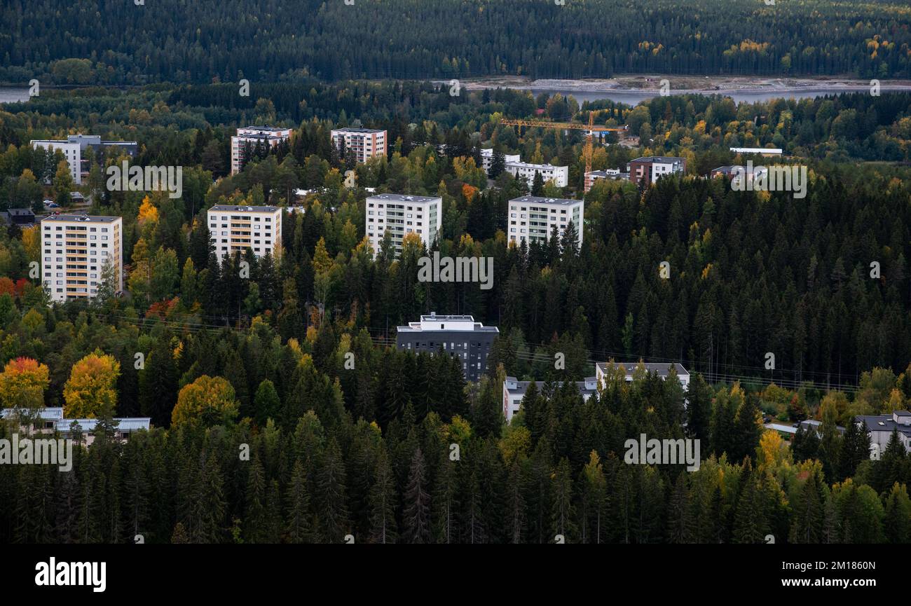 Cityscape of Kuopio from Puijo tower in Eastern finland. Buildings in ...
