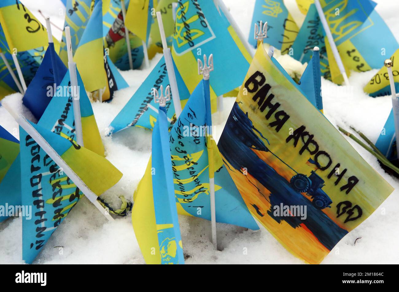 Non Exclusive: KYIV, UKRAINE - DECEMBER 9, 2022 - The miniature flags ...