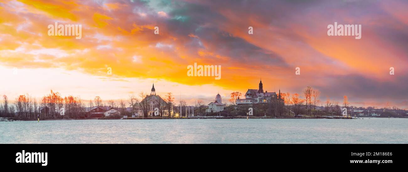Helsinki, Finland. Panoramic View Of Sunrise Landscape Of Blekholmen ...