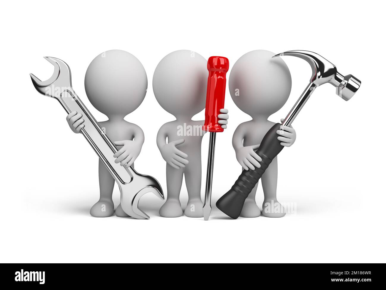 Three people with the tools in the hands of. 3d image. Isolated white ...