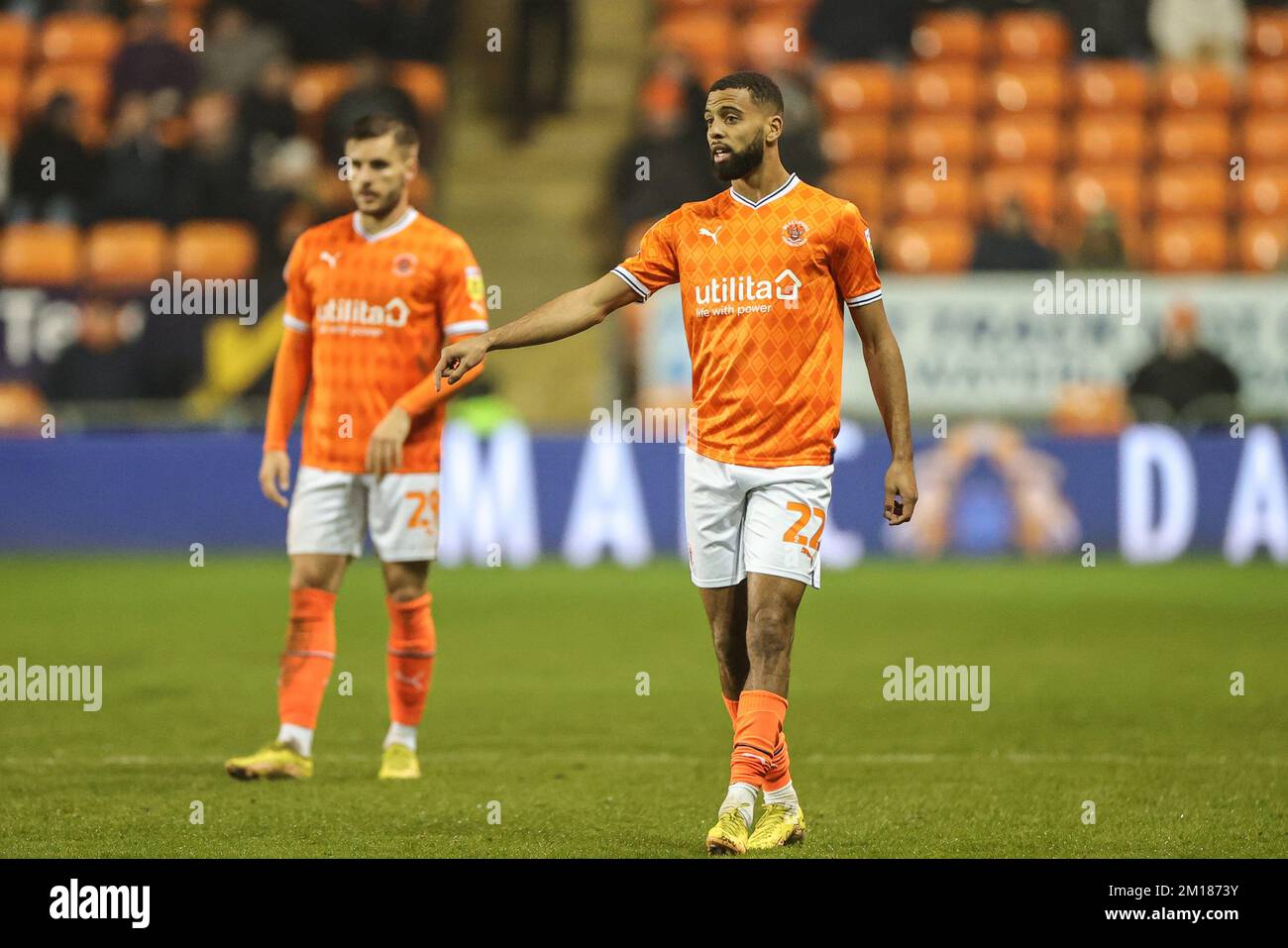CJ Hamilton #22 of Blackpool appeals to referee Thomas Bramall during ...