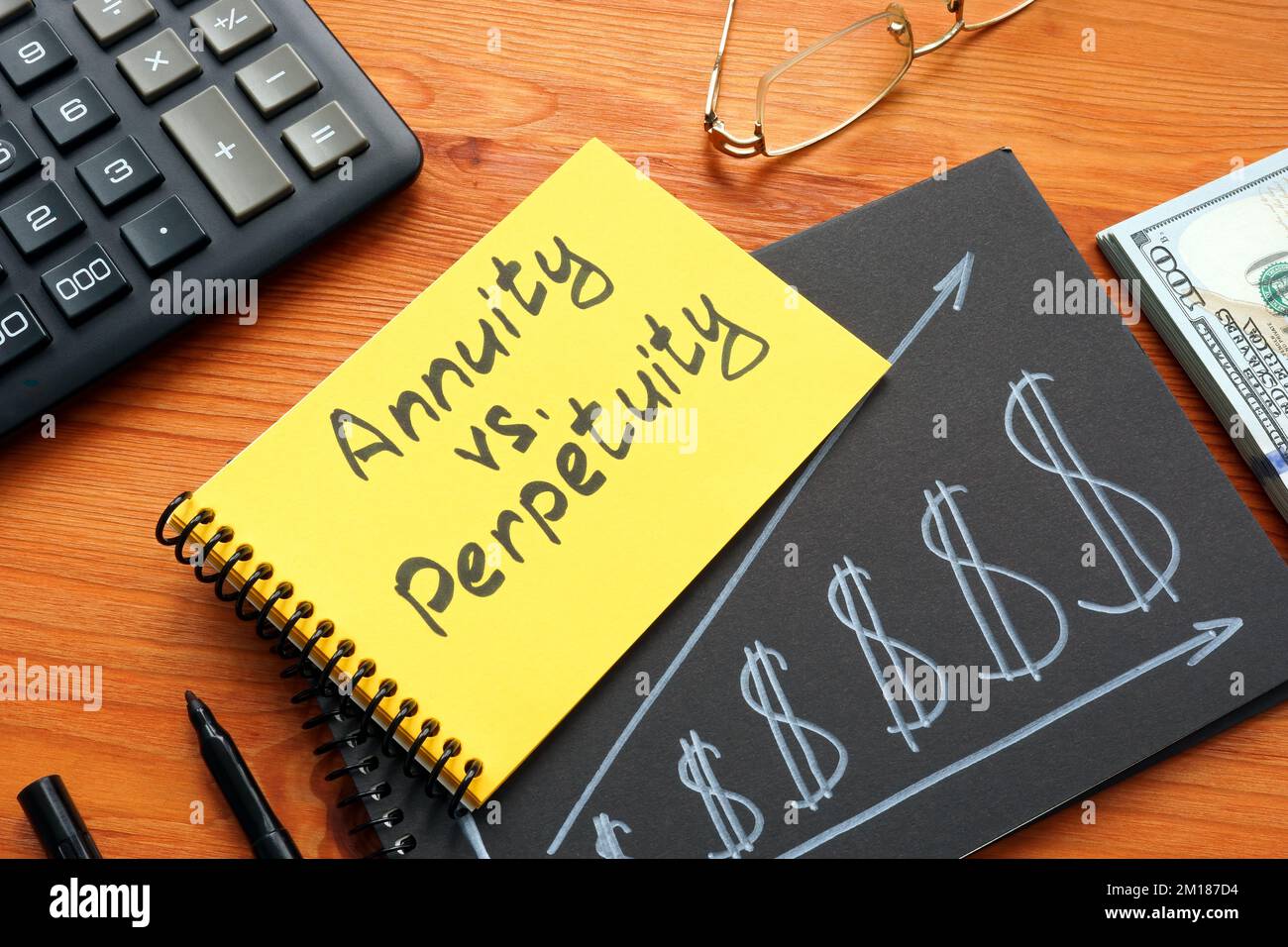 Annuity vs Perpetuity sign and notebook with graph Stock Photo - Alamy
