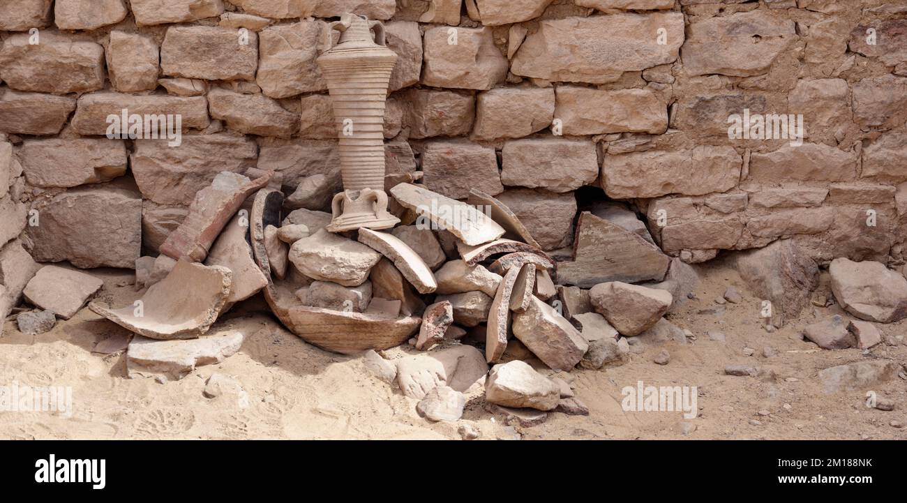 Broken potsherds within the Monastery of Anba Hatre, also known as St ...