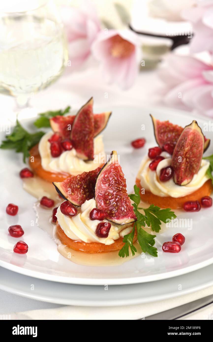 Roasted sweet potato rounds as a vegetarian snack. Perfect for a ...