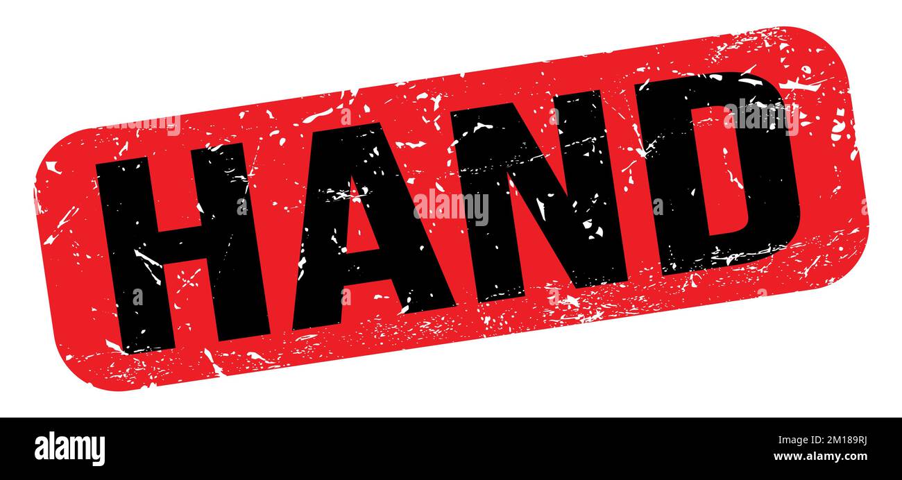 HAND text written on red-black grungy stamp sign Stock Photo - Alamy