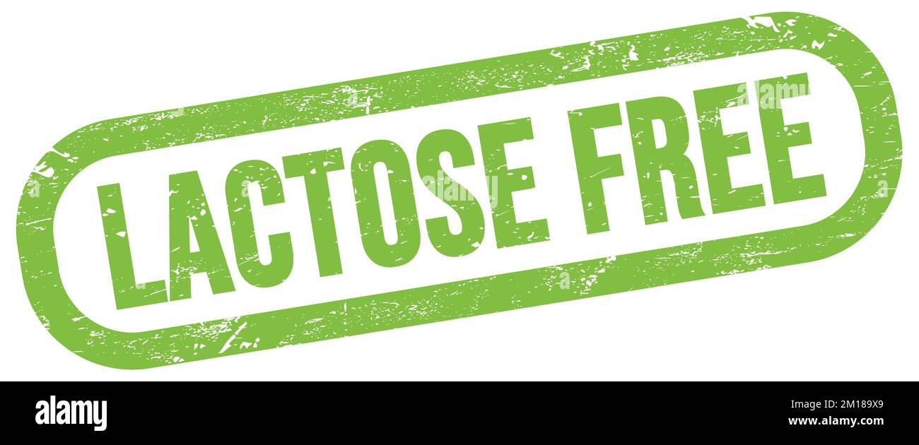 LACTOSE FREE, text on green rectangle stamp sign Stock Photo - Alamy