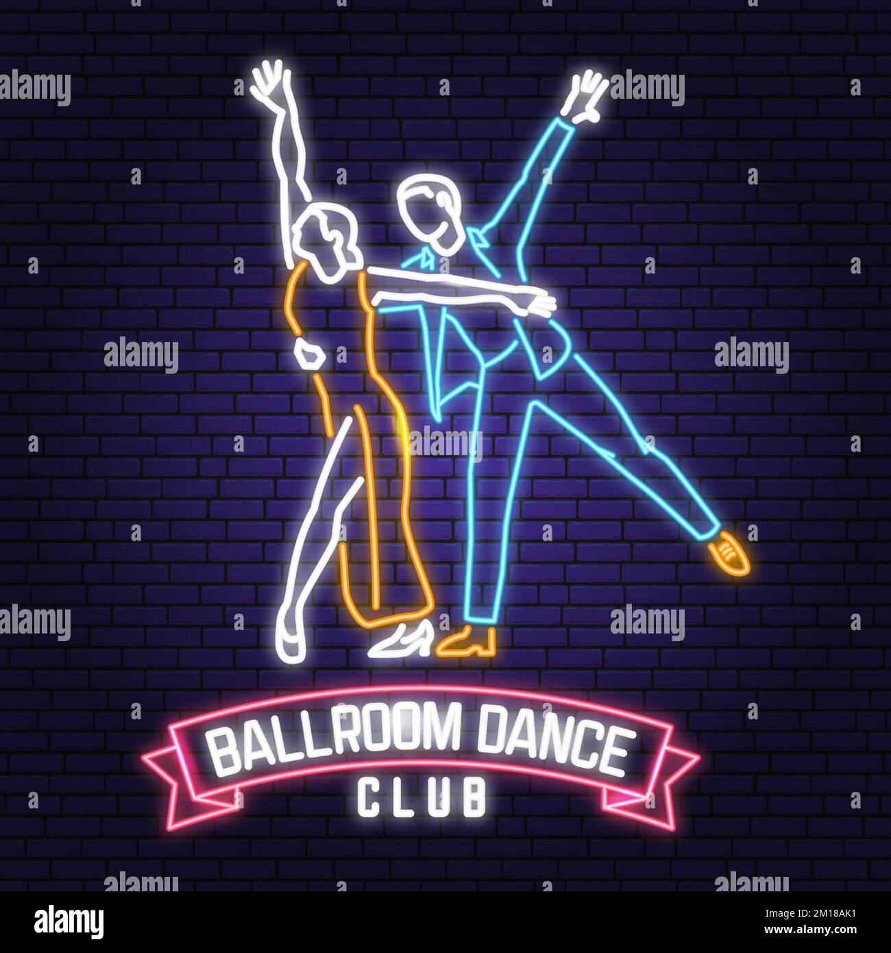 Ballroom dance sport club Bright Neon Sign. Dance sport neon emblem ...