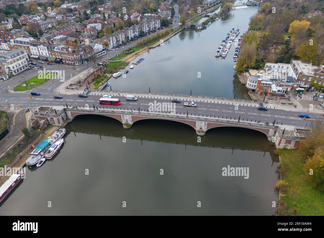 Aerial view of the Kingston Bridge on the River Thames at Kingston Upon ...