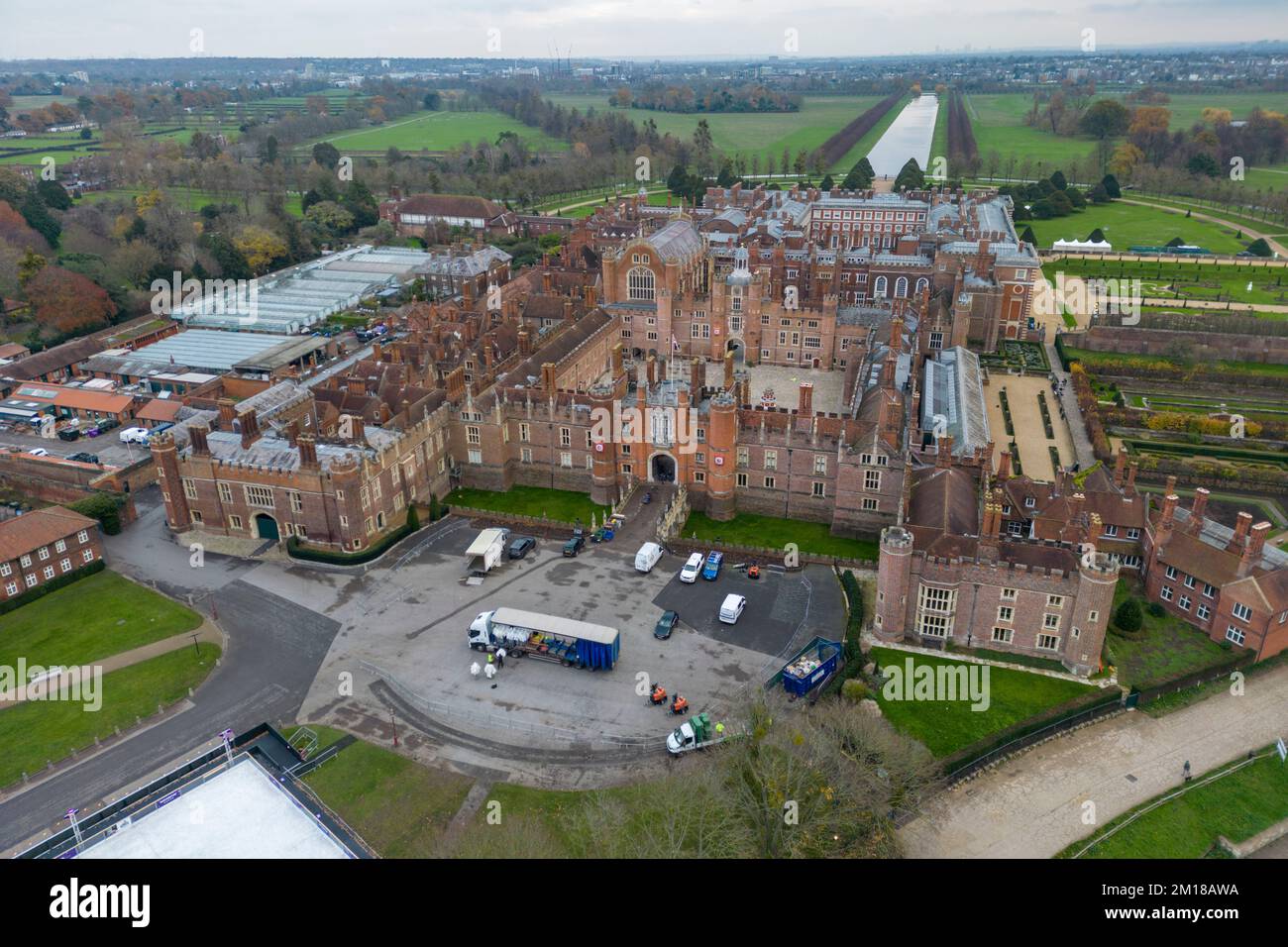 Aerial view of Hampton Court Palace, Surrey, UK Stock Photo - Alamy