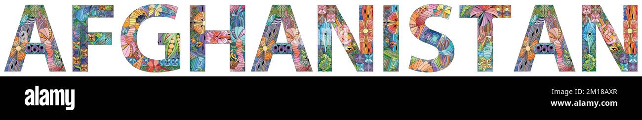 Vector word Afghanistan. Hand-painted art design. Illustration for t ...