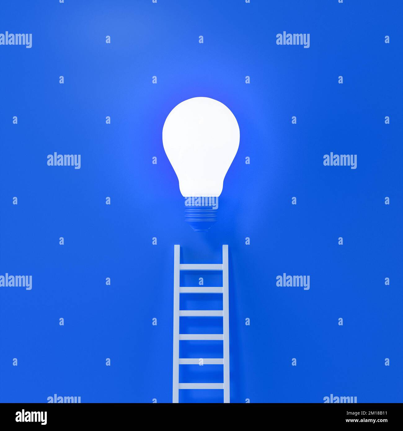 Ladder reaches up to a lit light bulb representing an Idea or business ...