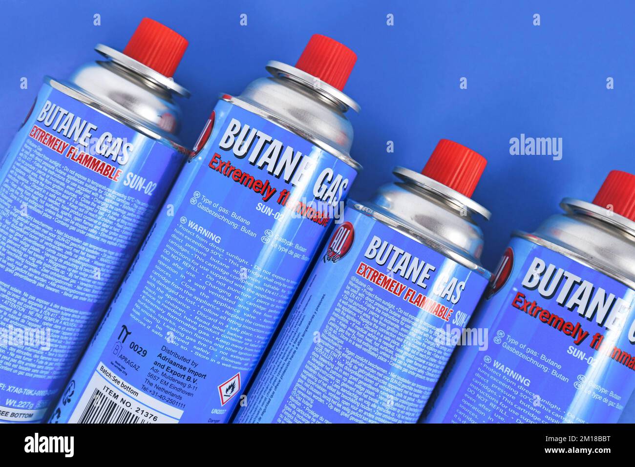 Germany - December 2022: Close up of gas cartridge bottles Stock Photo ...