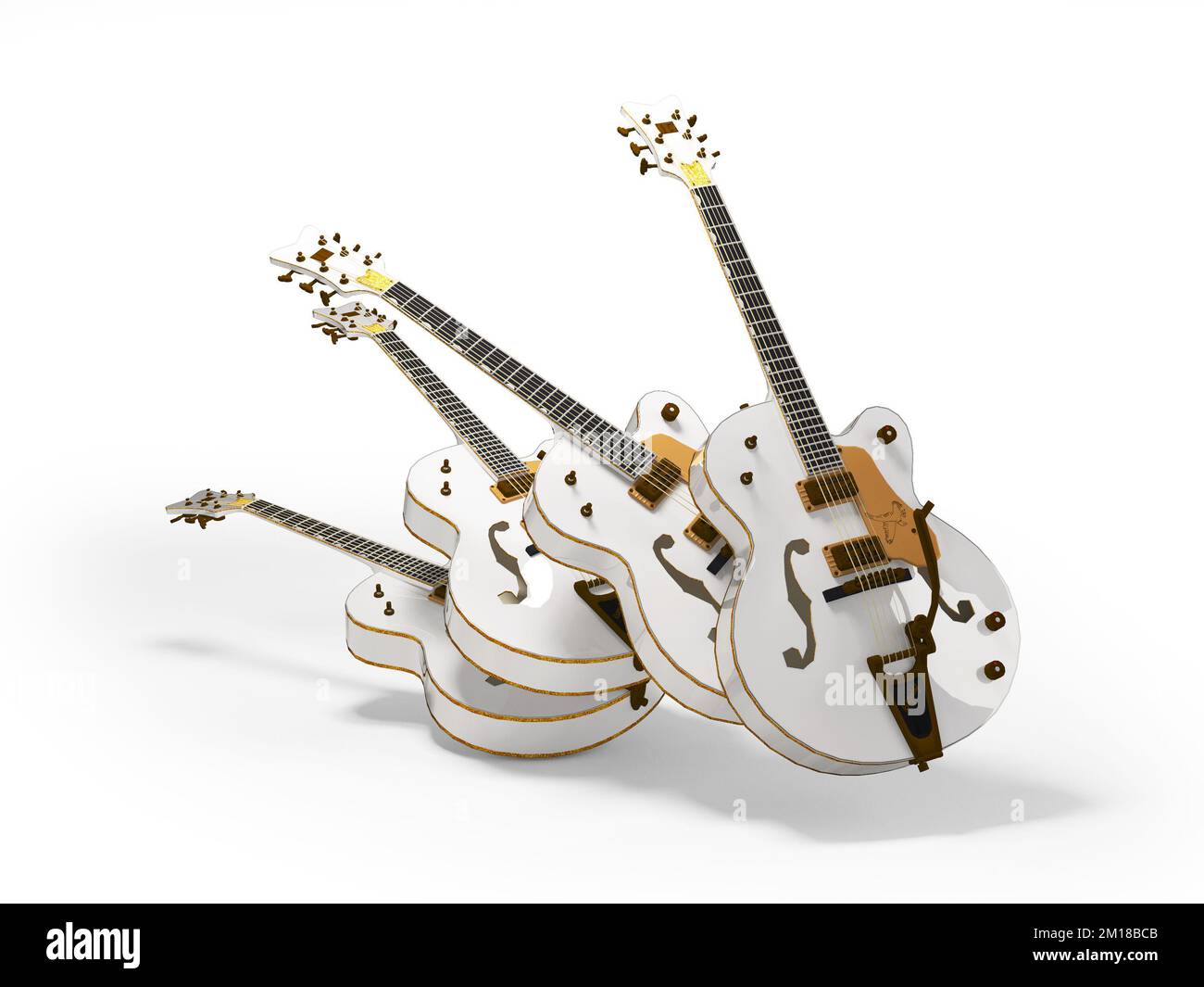 3D illustration of group of semi-acoustic electric guitars on white ...