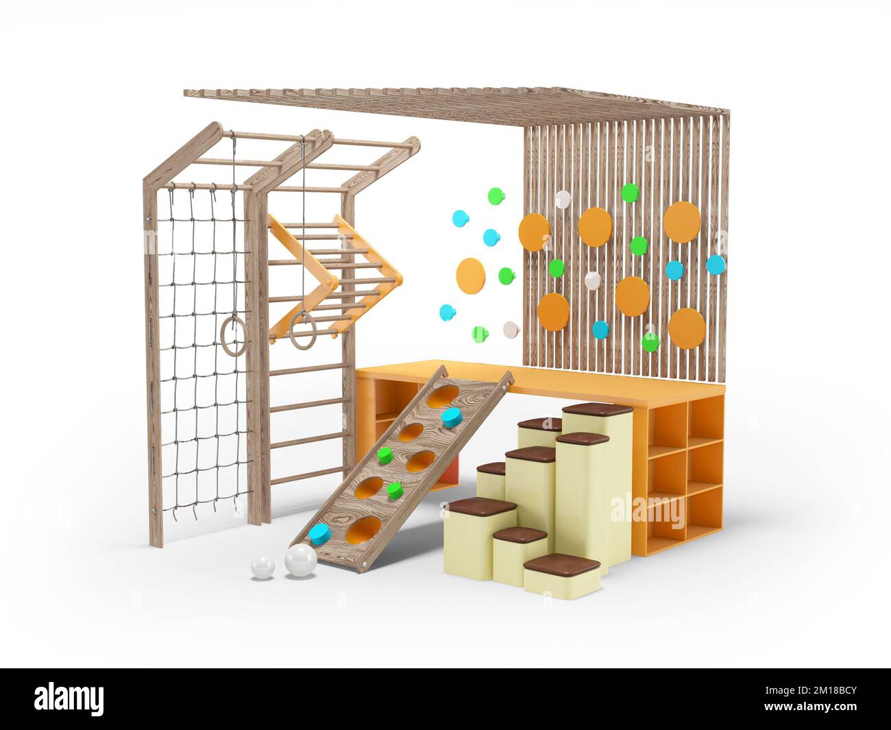 3D illustration of play complex in room for children on white ...