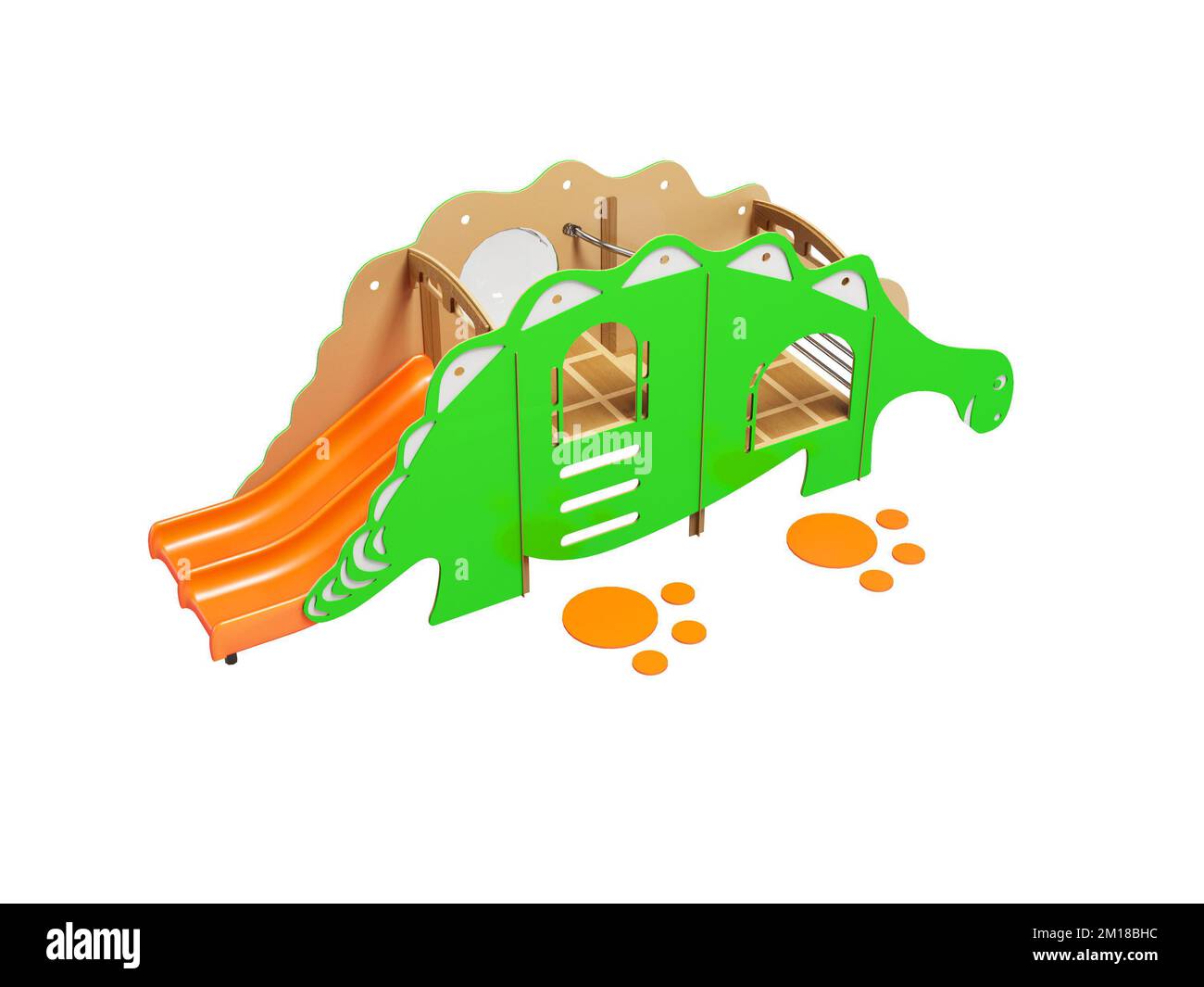3D illustration of green dinosaur playground on white background no ...